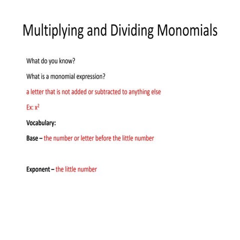 8.29 multiplying and dividing monomials presentation | PPTX