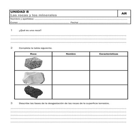 Hoja De Trabajo Sobre Las Propiedades De Las Rocas Apuntes Geología