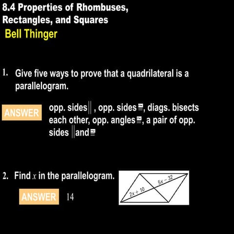 8.4 properties of rhombuses, rectangles, and squares | PPTX