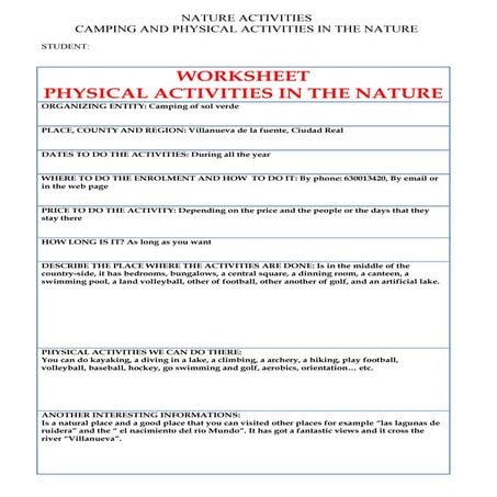 8.1. ws nature activities places to do nature physical activities | DOCX