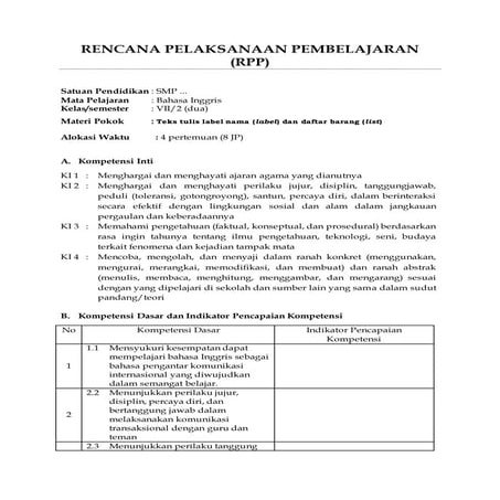 RPP labels and lists of things - Kurikulum 2013 Bahasa Inggris SMP/MTs ...