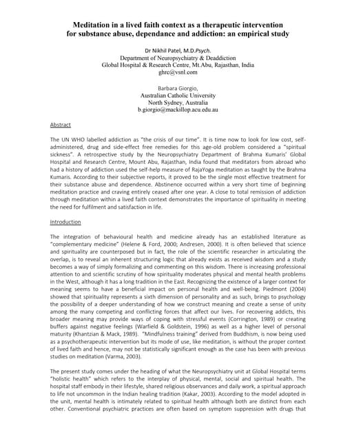 Satwavajaya Chikitsa in Unmada | PDF | Mental Health | Diseases and ...