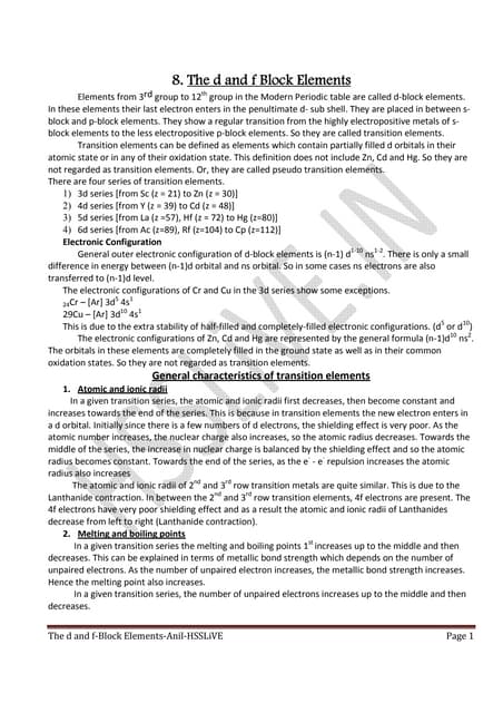 D block-elements | PPTX | Chemistry | Science