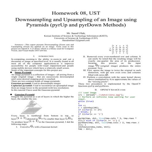 downsampling and upsampling of an image using pyramids (pyr up and pyrdown methods) | PDF