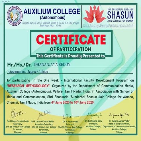 8.fdp certificate on research methodology sss mc 618 | PPT