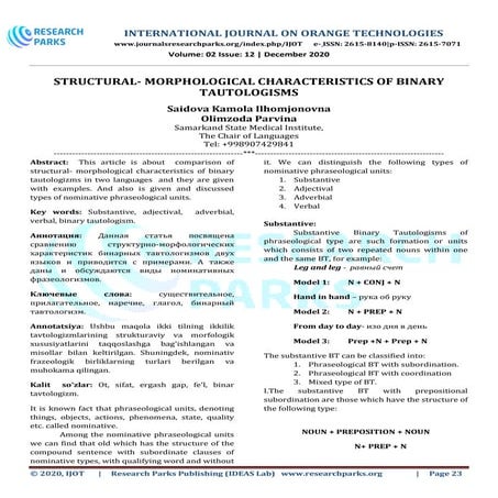 STRUCTURAL- MORPHOLOGICAL CHARACTERISTICS OF BINARY TAUTOLOGISMS | PDF