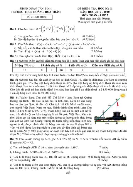 Đề Thi HK2 Toán 7 - THCS Phan Bội Châu | DOCX