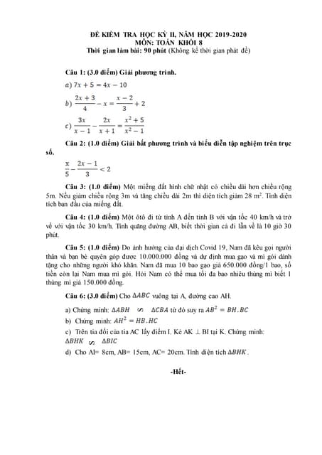 Đề Thi HK2 Toán 8 - THCS Nguyễn Trãi | DOC