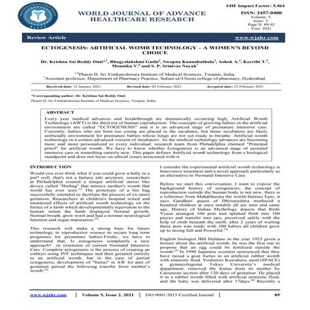 ECTOGENESIS: ARTIFICIAL WOMB TECHNOLOGY – A WOMEN’S BEYOND CHOICE | PDF