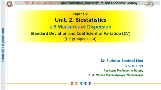 8 Biostatistics Standard Deviation And Coefficient Of Variation For