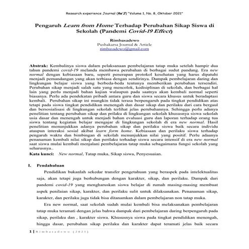 rimbasadewo experience journal re'j vol.1 pengaruh learn from home terhadap perubahan sikap ...