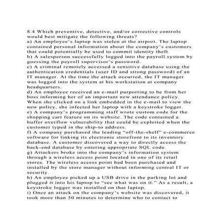 8 4 Which Preventive Detective Andor Corrective Controls Would Docx