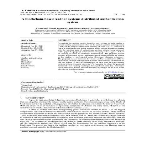 A Blockchain Based Aadhar System Distributed Authentication System Pdf 4696