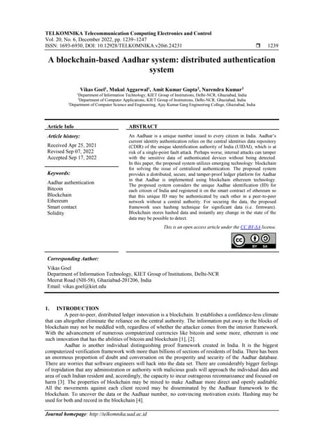 A Blockchain Based Aadhar System Distributed Authentication System Pdf 4696