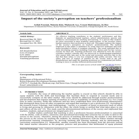 Impact of the society’s perception on teachers’ professionalism | PDF