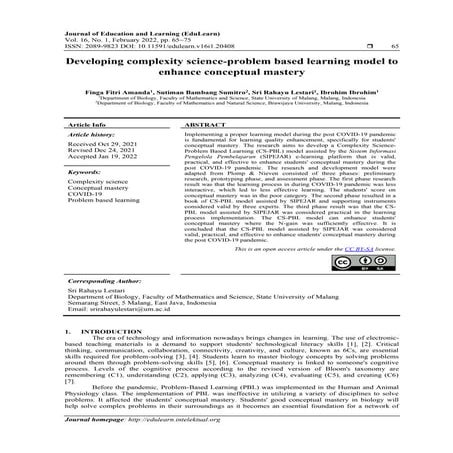 Developing complexity science-problem based learning model to enhance conceptual mastery | PDF
