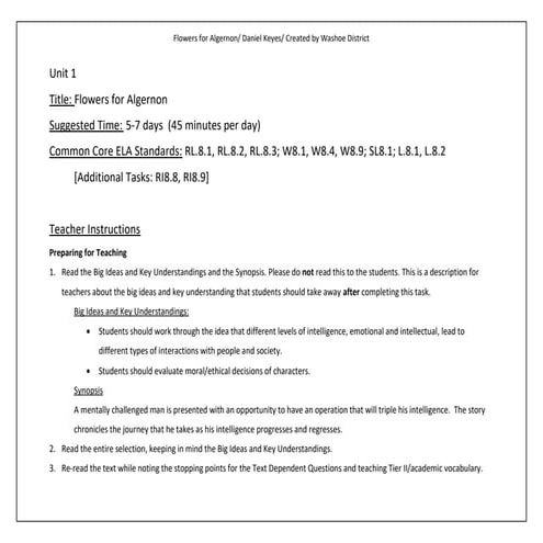 8. Flowers for Algernon. lesson - Anthology.docx | Educational ...