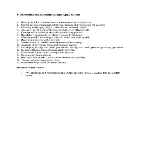 Microfinance: Course outline | DOCX