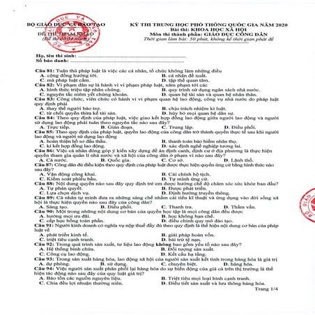 de thi minh hoa mon gdcd ky thi thpt quoc gia nam 2020 | PDF