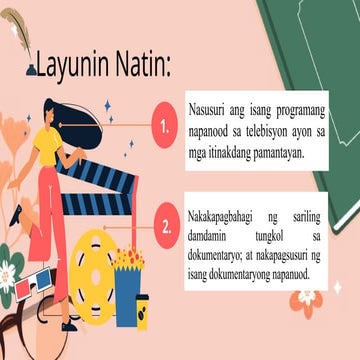 8- DOKUMENTARYO- Ang "dokumentaryo" ay ang salitang Filipino para sa ...