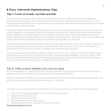 8 easy Adwords Optimization Tips | PDF | Search | Internet