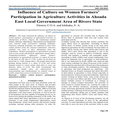 Influence of Culture on Women Farmers’ Participation in Agriculture ...