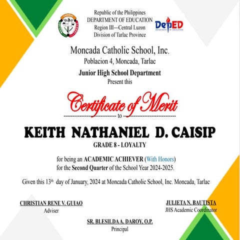Certificate of Merit for ACADEMIC ACHIVERS | PPTX