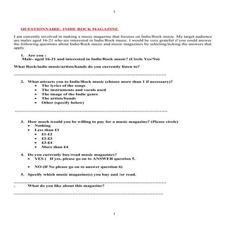 8.questionnaire proforma task 8 | DOC | Album-oriented Rock | Rock Music