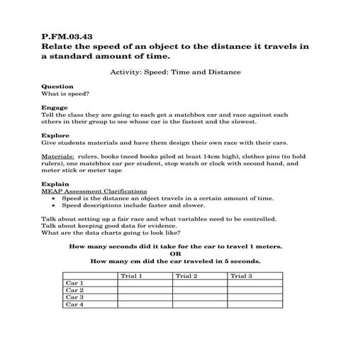 Lesson Plan for Mathematics 6, Speed Distance Time, Third Quarter ...
