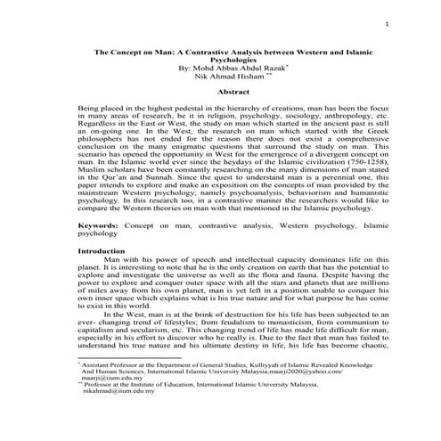 The Concept on Man: A Contrastive Analysis between Western and Islamic ...