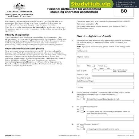 80 - Personal Particulars For Assessment Including Character Assessment ...