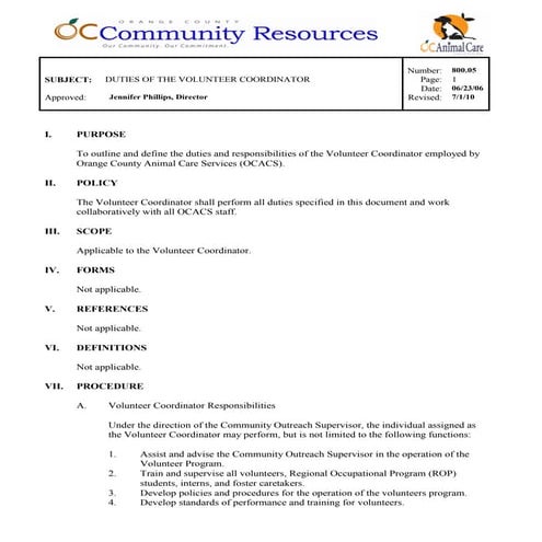 800.05 duties of the volunteer coordinator | PDF