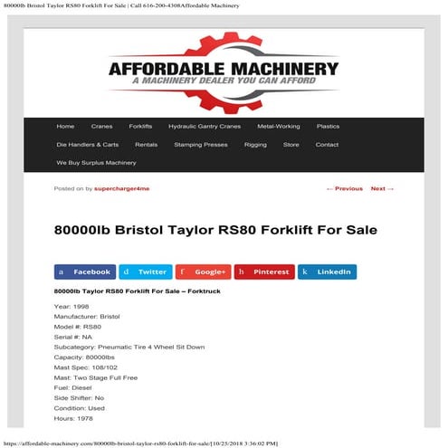 80000lb bristol taylor rs80 forklift for sale | PDF