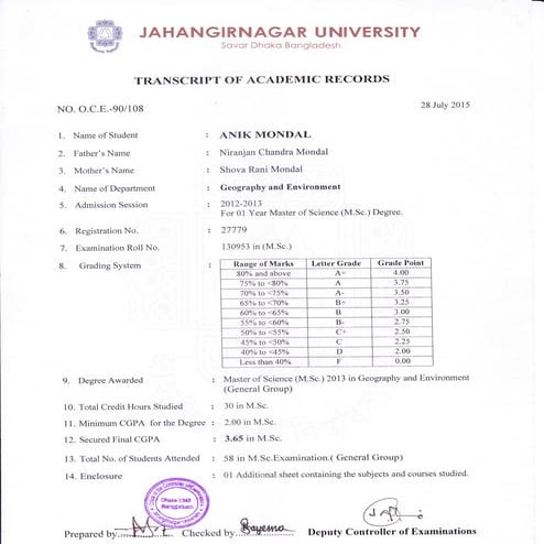 Masters Transcript | PDF