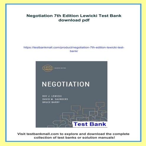 Negotiation 7th Edition Lewicki Test Bank | PDF