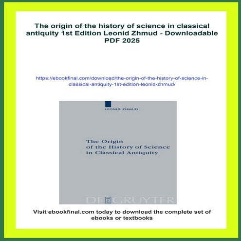 The origin of the history of science in classical antiquity 1st Edition ...