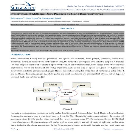 Preservation of Milk and Dairy Products by Using Biopreservatives | PDF