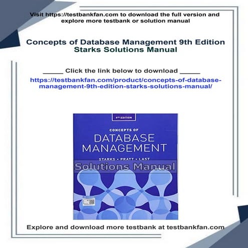 Concepts of Database Management 9th Edition Starks Solutions Manual | PDF