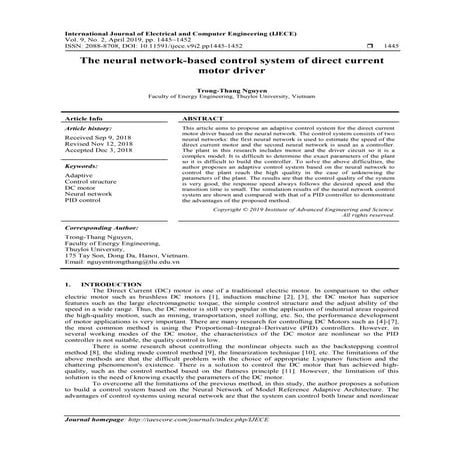 The neural network-based control system of direct current motor driver | PDF