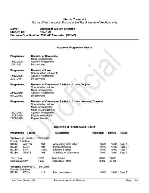 NYU Official Transcript | PDF