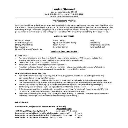 Louise Stewart Profession Medival resume for Behavioral position | PDF