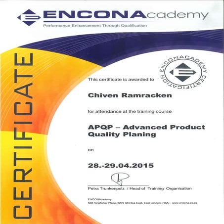 APQP Certificate | PDF