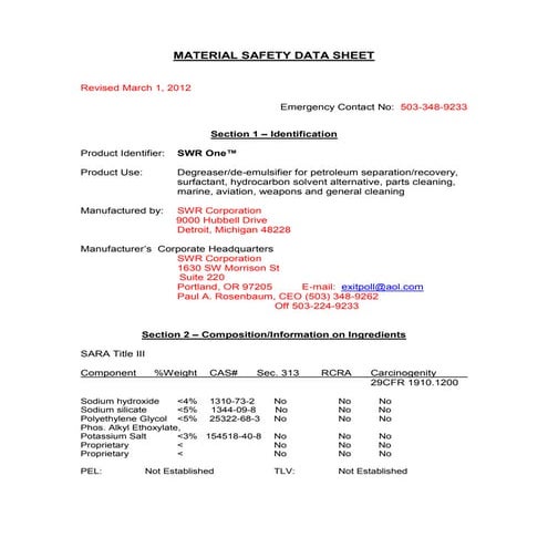 MATERIAL SAFETY DATA SHEET | PDF