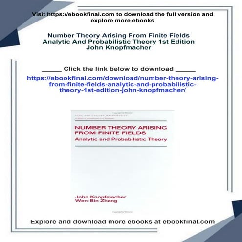 Number Theory Arising From Finite Fields Analytic And Probabilistic Theory 1st Edition John ...