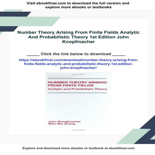 Number Theory Arising From Finite Fields Analytic And Probabilistic Theory 1st Edition John ...