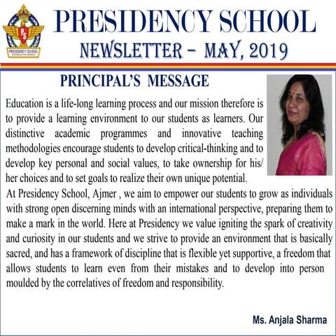 Presidency School Newsletter May 2019 - Best CBSE School in Ajmer | PPT