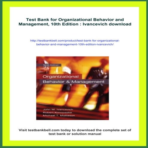 Test Bank for Organizational Behavior and Management, 10th Edition ...