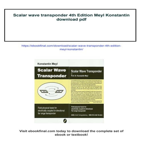 Scalar wave transponder 4th Edition Meyl Konstantin | PDF