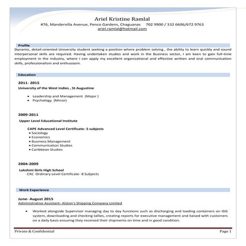 Ariel Ramlal's Resume 2 | PDF