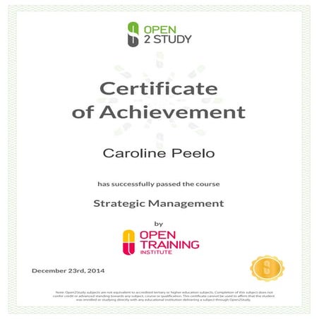 Certificate Strategic Management | PDF